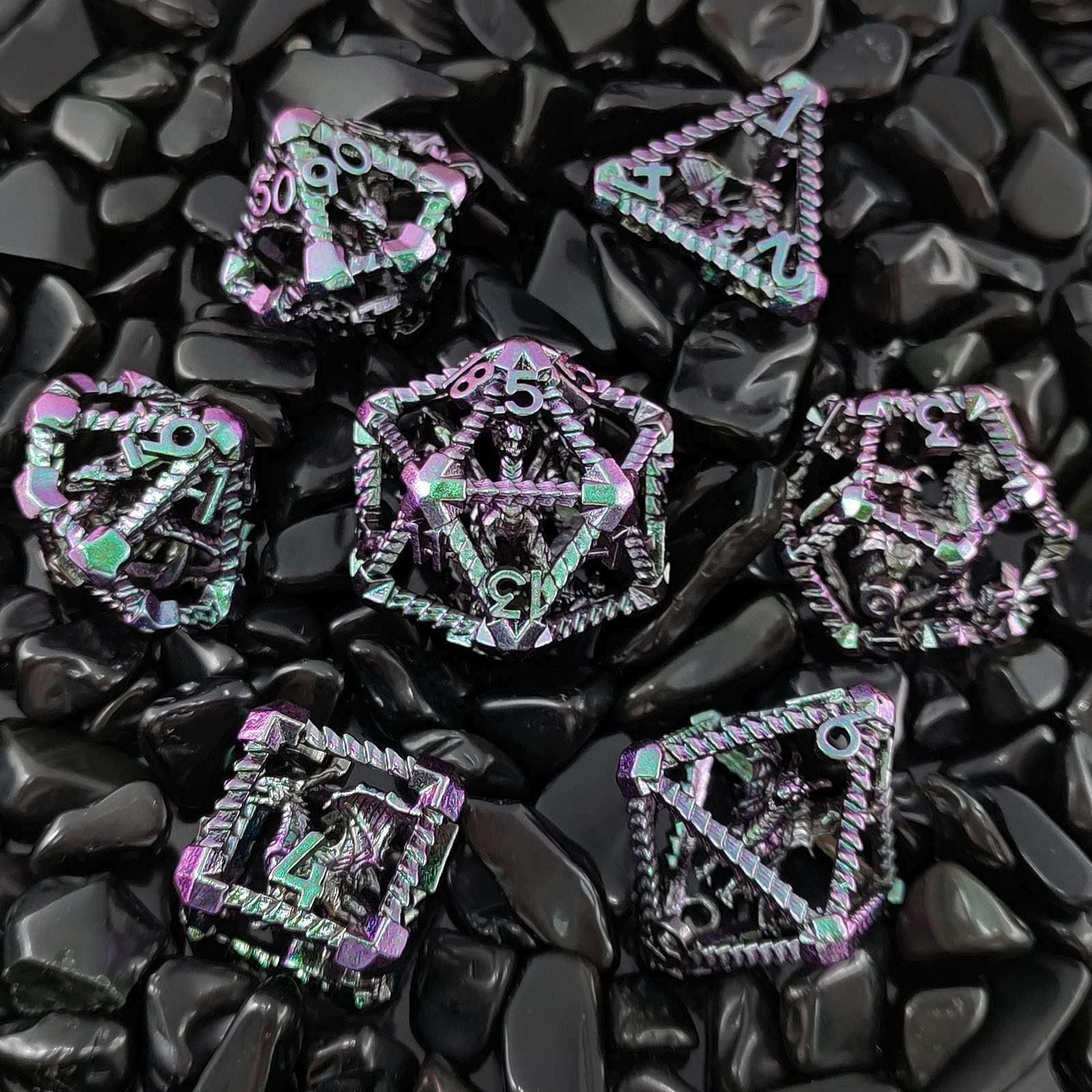 Prismatic Dragon Scale Hollow Metal DND Dice Set - 7pc Copper RPG ...